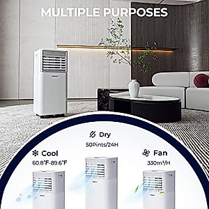 COSTWAY Portable Air Conditioner, 4-in-1 Air Conditioner for Room Spaces up to 350sq.ft, with Remote Control, 24H Timer & Window Venting Kit, Multi-function & Powerful AC Unit with Sleep Mode for Bedroom, Living Room, Office (10000BTU, White)