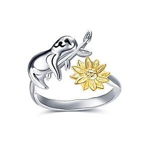 MONGAS Sloth Gifts for Women Sloth Rings Sunflower 925 Sterling Silver Sloth Lovers Gifts Christmas Jewelry Animal Ring for Women