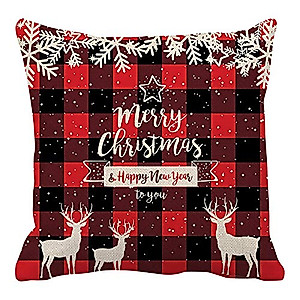 Scceatti Christmas Throw Pillow Covers 18x18 in Liene Square Farmhouse Pillow Cover with Zipper Plaid Textured Striped Boho Xmas New Pillowcases Protector for Couch Bed Living Room Decorations Gifts