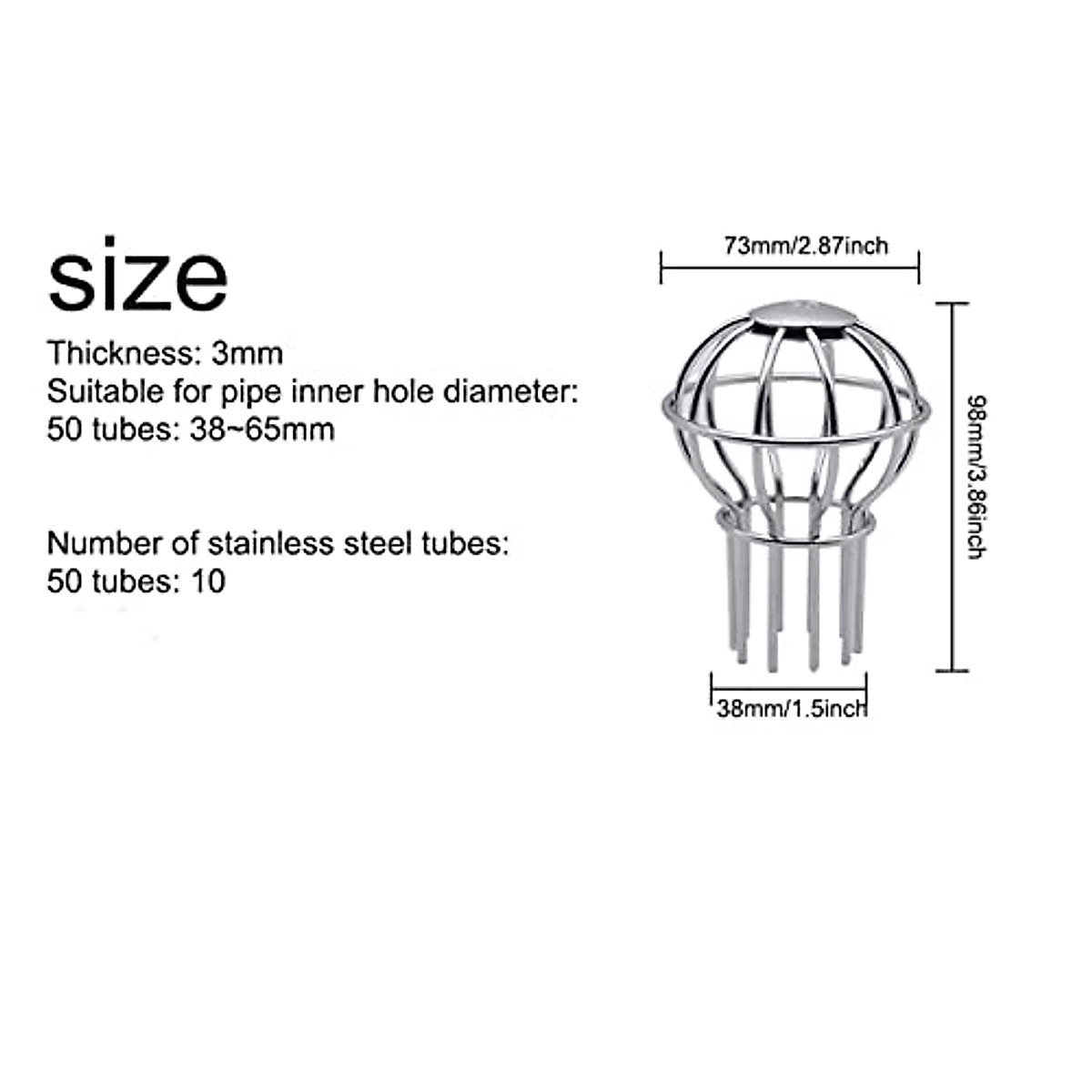 Gutter Guard,304 Stainless Steel 3 inch Cleaning Rooftop Filter Strainer,Drain Cover Cleaning Tool,Outdoor Roof Blocking Proof Line Cap Round Floor Net Cover,Keep Water Flow Free(50 Tubes)