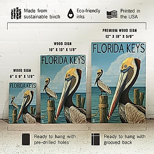 Lantern Press 6x9 Inch Wood Sign, Ready to Hang Wall Decor, Florida Keys, Florida, Brown Pelican
