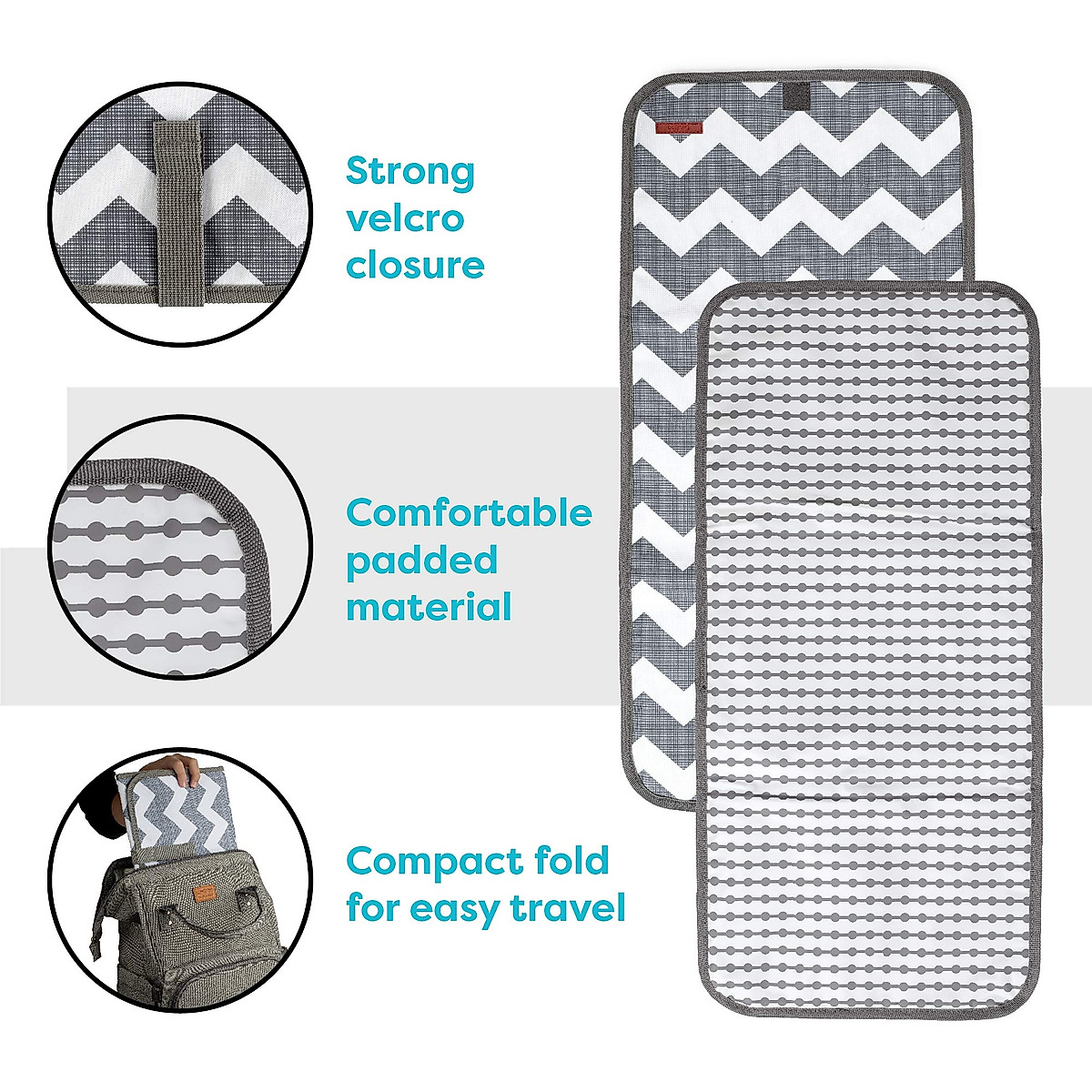 Baby Portable Diaper Changing Pad, Travel Mat Station for Infants and Newborns - (Chevron) Small and Compact Design