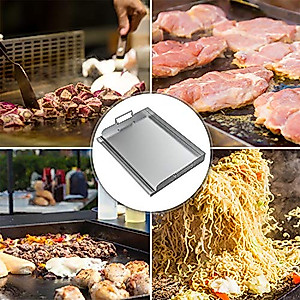 Skyflame Universal Stainless Steel Griddle Flat Top Plate with Even Heating Bracing for BBQ Charcoal/Gas Grills, Camping, Tailgating, and Parties 17" x 13"
