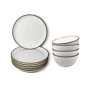 Mora Ceramic Bowls and Plates Set, Vanilla White - Cereal Bowls and Salad Plates Bundle - Dishwasher, Microwave, and Oven Safe