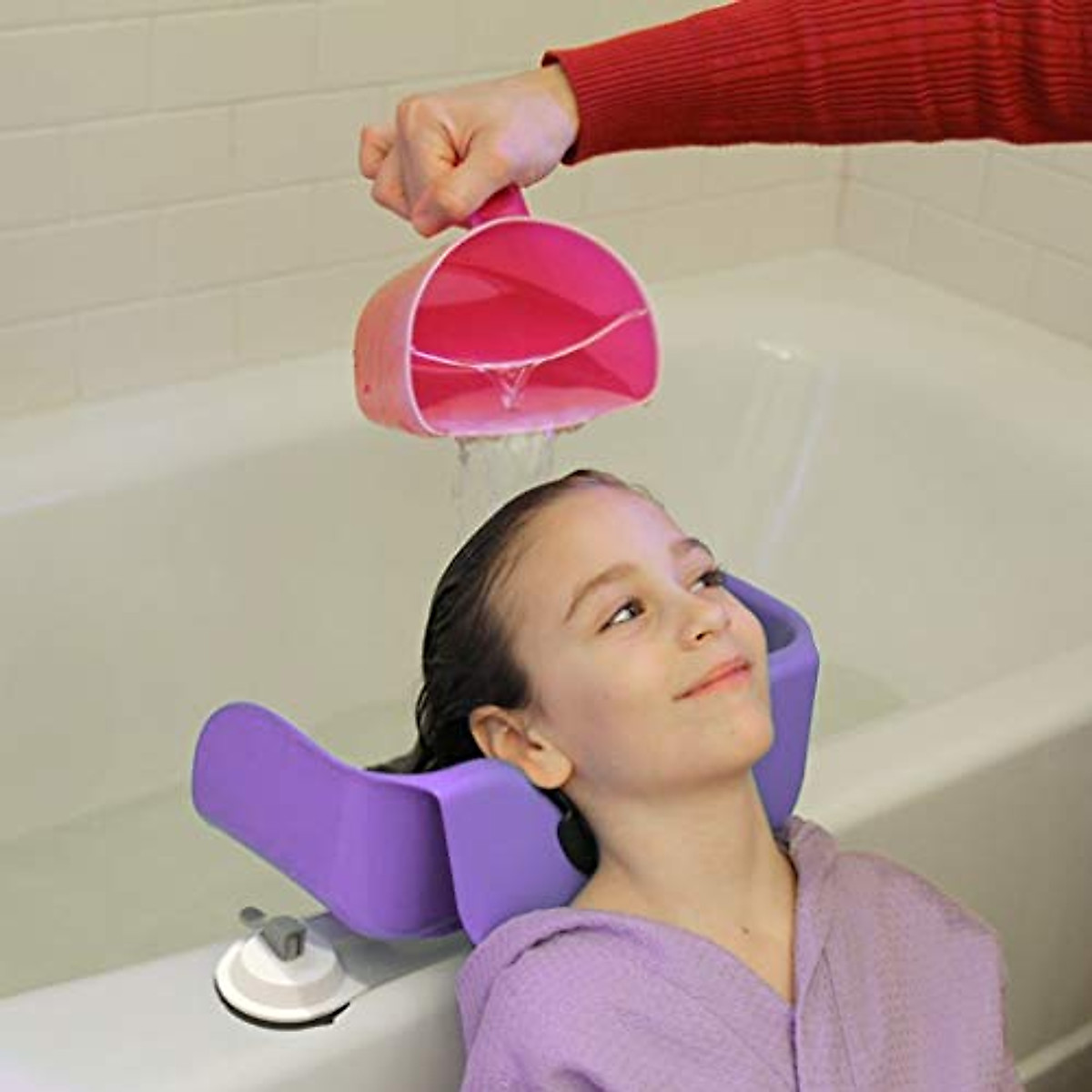 Shampoo Buddy Portable Hair Wash Basin for Children, Toddlers, Kids, Teens | Portable Shampoo Bowl for use on Bathtub or Sink | Hair Washing Basin for Kids| Tear-Free Rinser for Children (Purple)
