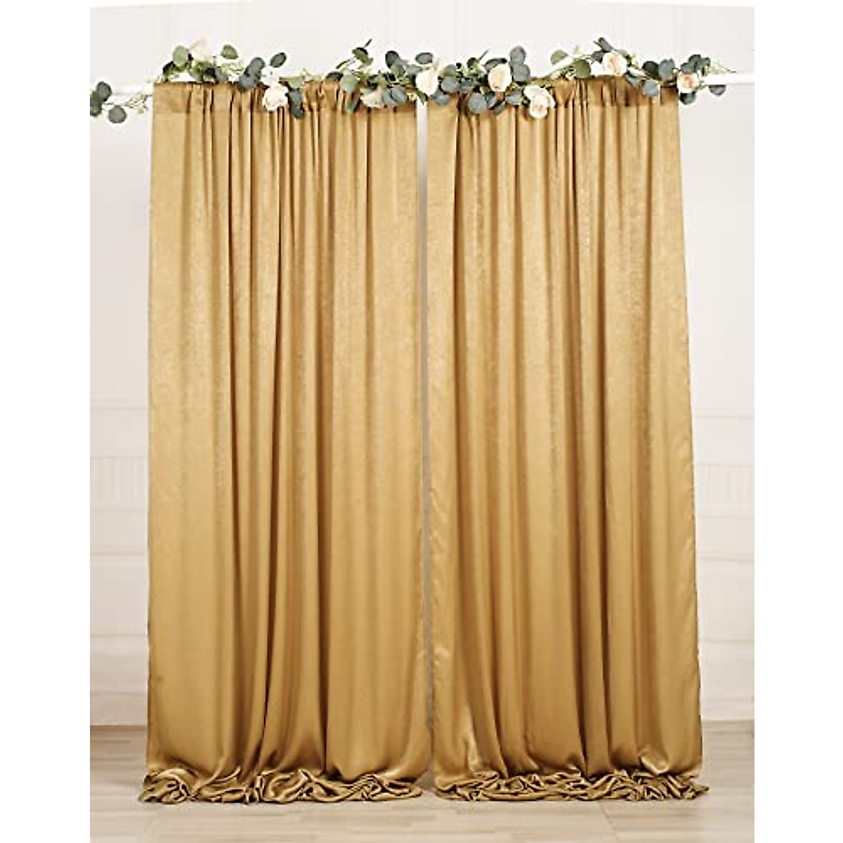 SHERWAY 2 Panels 4.8 Feet x 10 Feet Deep Gold Thick Satin Wedding Backdrop Drapes, Non-Transparent Window Curtains for Party Ceremony Stage Decoration
