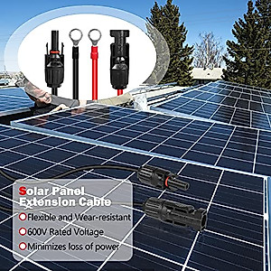 GELRHONR 10AWG Solar Panel Extension Bare Wire with Female and Male Connector Solar Panel Wiring Pigtail Cable Adapter for Solar Panels-(Red+Black) (10AWG 5M/16FT M/F)