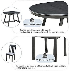 BIADNBZ 5-Piece Dining Table Set with Round Extendable Tabletop and 4 Padded Chairs, Modern Kitchen Furniture for DiningRoom, Space Saving Design, Gray