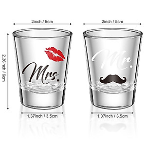 2 Pieces Mr and Mrs Shot Glasses 2 Oz Gold Wedding Party Wine Glasses Engagement Anniversary Bridal Shower Glass Couple Wine Glass for Newlyweds and Couples (Charming Style)