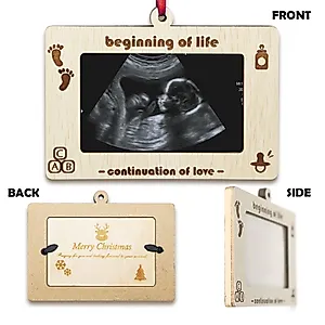 Christmas Souvenir Decorations Wooden Sonogram Picture Frame Charm Ultrasonic Frame Hanging for Friends, Parents and Grandparents Holiday Gifts