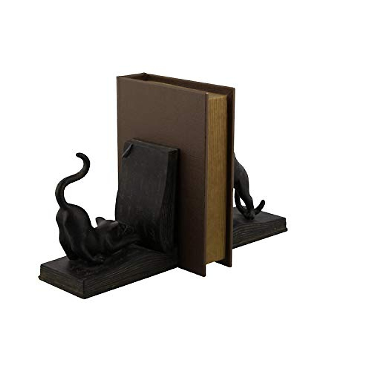 Deco 79 Polystone Cat Reading Bookends, Set of 2 7"H, 6"W, Black