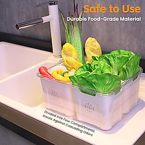 Fruit Storage Containers for Fridge with Lid: Produce Food Fresh-Keeping Colanders with Handles, Refrigerator Organizer Corn Pepper Berry Vegetable Veggies Fruits Saver with 4 Compartments Storage