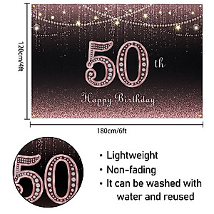HAMIGAR 6x4ft Happy 50th Birthday Banner Backdrop - 50 Years Old Birthday Decorations Party Supplies for Women - Rose Gold