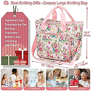 Coopay Large Crochet Bag Knitting Bags and Totes Organizer, Traveling Crochet Bags Yarn Bag for Carrying Crochet Hooks, Knitting Kit, Skein Yarn Wool, Project, Knitting & Crochet Supplies, Pink Flower