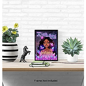 African American Girls Wall Art - Black Art - Little Girls Bedroom Decor - Teen Room - Inspirational Positive Quotes Wall Decor - Motivational Poster - Uplifting Encouragement Daughter Gifts for Women