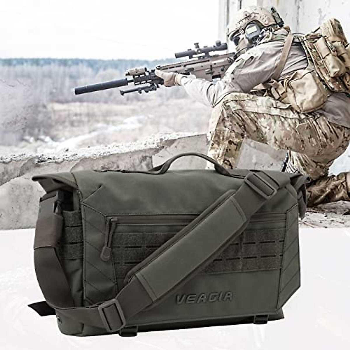 VEAGIA Messenger Bag For Men Laptop Bag Tactical Briefcase Canvas Crossbody Satchel Computer Shoulder Bags(17x12x5inch)