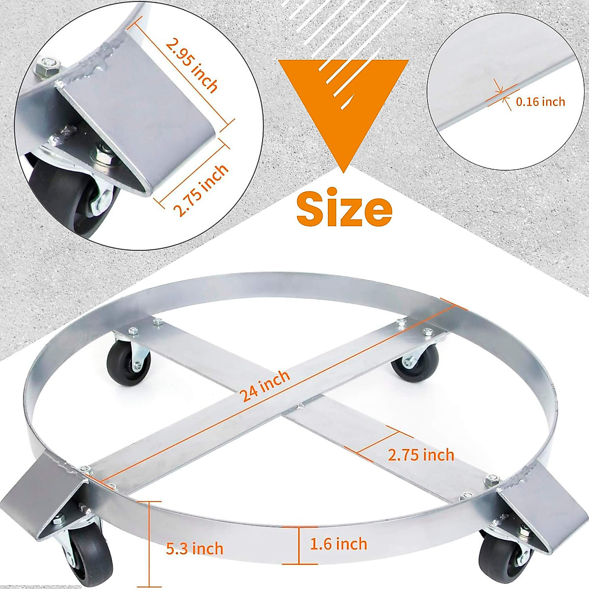 55-Gallon Drum and Garbage Can Dolly – 1000 Pound Trash Can Dolly Swivel Casters Wheel Steel Frame Dolly Cart Non Tipping Hand Truck Capacity Dollies(Silver)