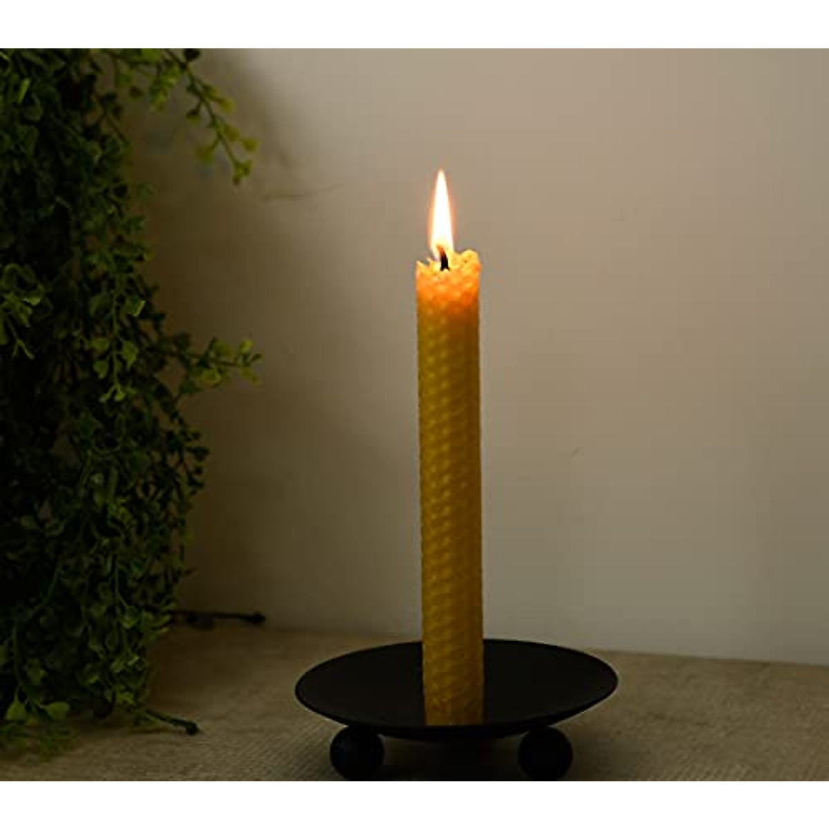 DEYBBY Handmade Beeswax Taper Candles, Dripless Wax Candles, Hand-Rolled Honeycomb Candles for Dinner Party, Set of 6 Flat Top（Brown Raw）