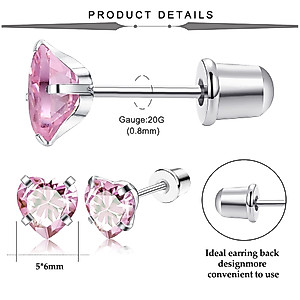 Jstyle 8 Pairs Hypoallergenic Screw Back Earrings for Girls Women 316L Stainless Steel Heart CZ Flower Butterfly Screwback Stud Earrings Cute Hoop Earring Set-Butterfly Style