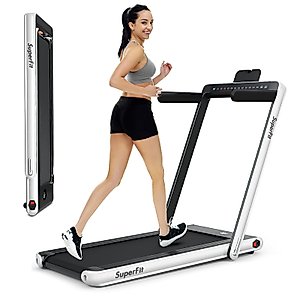 GYMAX Walking Pad, Dual LED Display 2 in 1 Under Desk Treadmill for Home with Remote & Smart App Control, 2.25HP Foldable Portable Treadmill Running Machine for Office Small Space (Pearl)