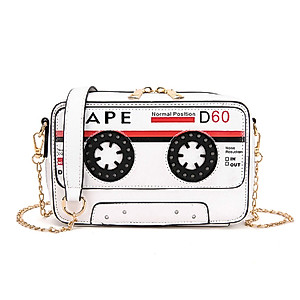 KUANG! Women Retro Cassette Shoulder Bag Tape Shaped Recorder Crossbody Purse Elegant Banquet Evening Handbag for Girls