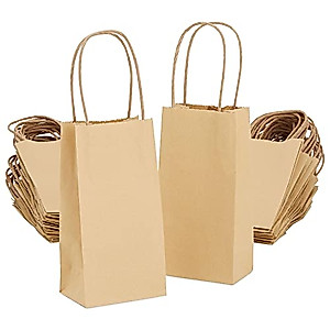 Juvale 50 Pack Small Brown Gift Bags with Handles, 3.5 x 2.4 x 6.3 Inch Bulk Kraft Paper Material Bags for Party Favors and Goodies