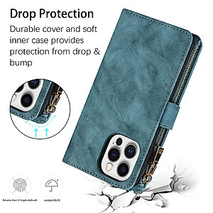 YuHii for iPhone 11 Case with Card Holder iPhone 11 Wallet Case for Women magnetic leather Flip Folio Zipper Cover with Credit Holder-Blue