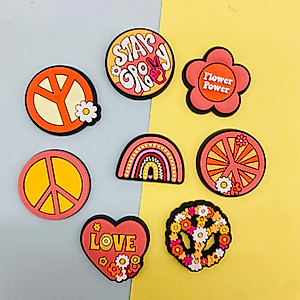 30PCS Hippy Shoe Charm Hippie Peace Theme Shoe Charms for Croc Clog Decoration Boho Rainbow Daisy Charms for Girls Women Kids Adults Party's Favor