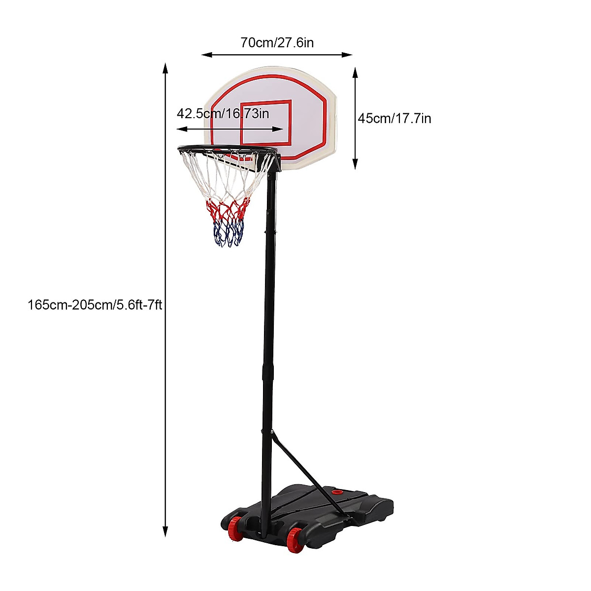 Basketball Hoop 5.8ft-7ft Height Adjustbale Basketball Stand with 2 Wheels Portable Basketball System Basketball Equipment for Indoor Outdoor