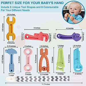 Yinghezu 8 Pack Chew Baby Teething Toys for 0-12 Months, Freezable BPA Free Silicone Baby Molar Teether Chew Toys, Hammer Wrench Spanner Pliers Hand Saw Shape Baby Girl's Boy Car Seat Toy