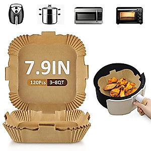 MOSFiATA Air Fryer Disposable Paper Liner- Square Non-Stick Parchment Paper Liners, Oil-proof, Water-proof Cooking Baking Roasting Filter Paper for Air Fryers Basket, Microwave Oven (7.9 IN-120PCS)