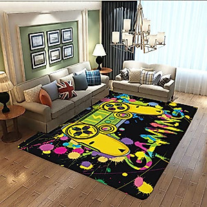Gaming Room Decor Rug Gamer Rugs for Bedroom UV Reactive Blacklight Video Area Rug Game Room Glow in The Dark Playroom Large Non-Slip Gaming Rugs Carpet Mat for Bedroom Living Room 60X40inch