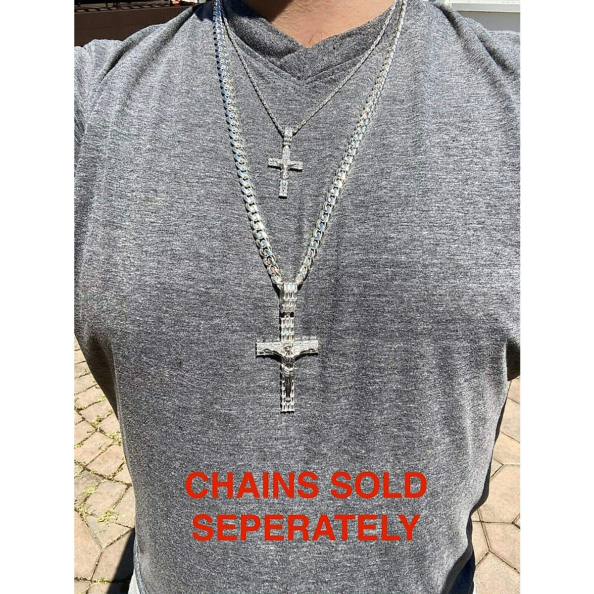 HarlemBling Real 925 Sterling Silver - Iced Baguette Cross W. Jesus Pendant - 3 Sizes Great For Any Necklace 1-2.5" (Medium 1.5")