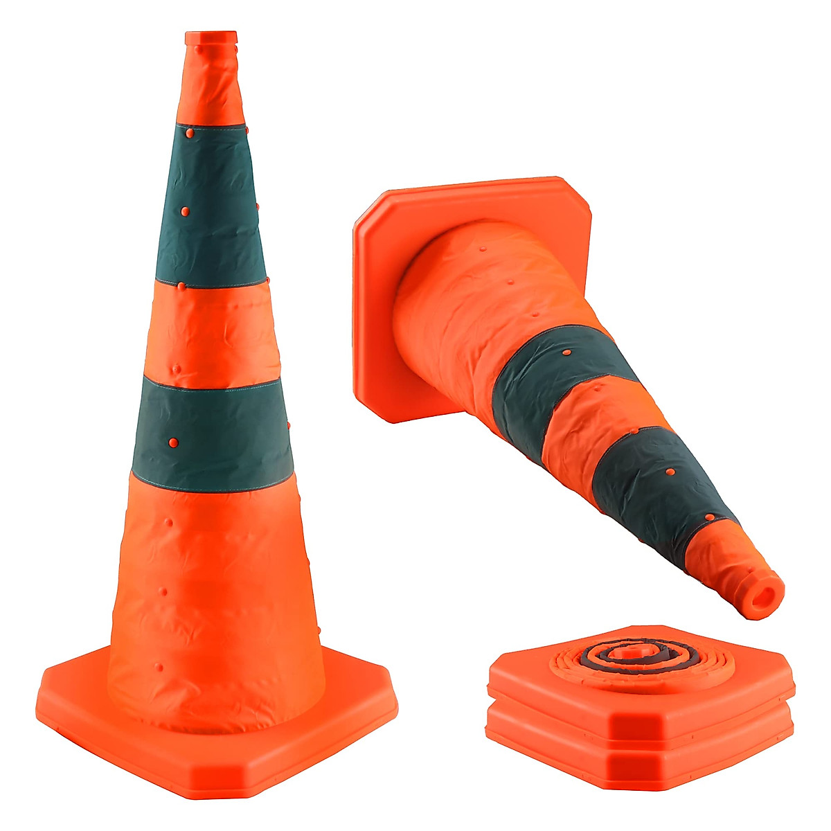 28 inch Collapsible Traffic Cones, 2 Pack Parking Cones| Safety Cones| Road Cones, Orange Cones with Reflective Collars, Pop up Construction Cones for Parking Lot & Driving Practice
