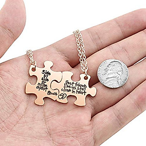 Top Plaza 2 Pcs Friendship Bff Necklaces Set Best Friends Puzzle Matching Pendant Necklaces Christmas Birthday Gifts -Rose Gold