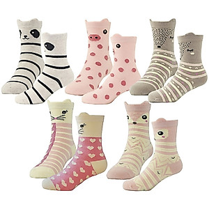Hzcojulo Kids Toddler Big Little Girls Fashion Cotton Crew Cute Socks -5 Pairs Gift Set,Multicolor-BOV,Shoe size 13-3.5/L/7-10 Years