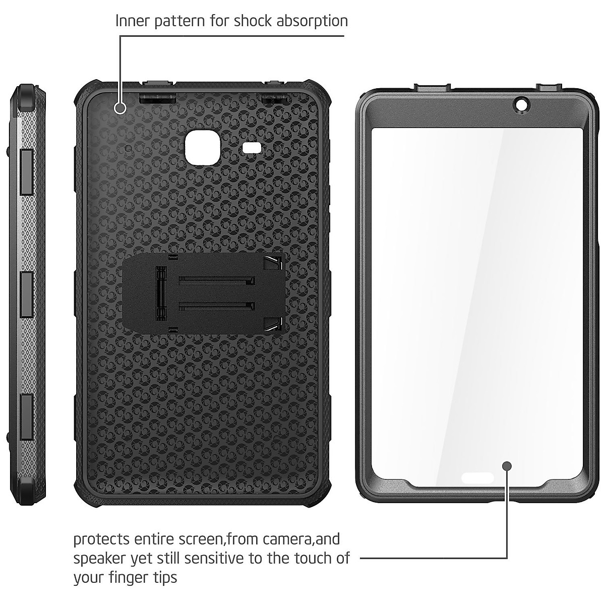 Galaxy Tab A 7.0 Case, Heavy Duty i-Blason Samsung Galaxy Tab A 7 2016 Armorbox Dual Layer Hybrid Full-Body Protective Kickstand Case with Front Cover and Built-in Screen Protector (Black)