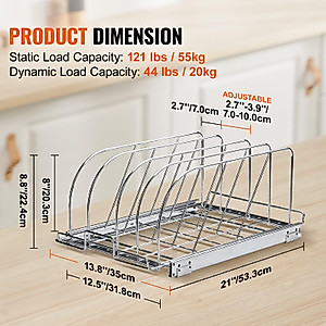VEVOR Pan and Pot Rack, Expandable Pull Out Under Cabinet Organizer, Cookie Sheet Baking Pans tray Organization, Adjustable Wire Dividers, Steel Lid Holder for Kitchen Cabinet & Pantry Storage, 13.8"W
