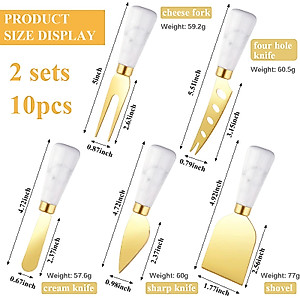 10 Pcs Gold Cheese Knife Set with Ceramic Marble Handle White Cheese Knife Spreader Set Charcuterie Utensils Stainless Steel Marble Knife Set Butter Spatula Knives Cutter Slicer Fork for Wedding Party