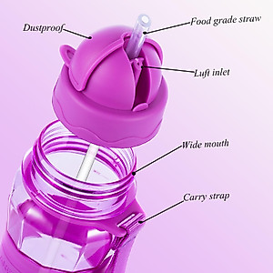 Ecteco Water Bottle for Kids Toddlers Children with Straw Strap 12OZ Leak Proof BPA Free Tritan Drink Bottles for Boys Girls School Students, Cute Lightweight Sturdy Anti-skid