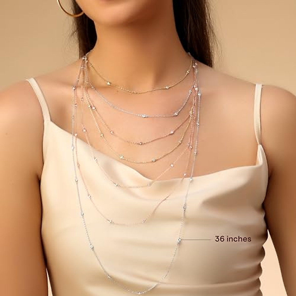SAVEARTH DIAMONDS 2.9MM Round Cut Moissanite Diamond Lab Created Bezel Set Yard Station 36" Long Chain Necklace In 14k White Gold Over Sterling Silver Jewelry (G-H Color, 1.60 Cttw)
