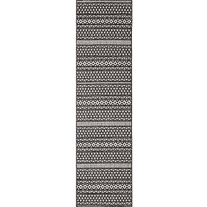 Well Woven Indoor/Outdoor Runner Rug 2'7" x 9'10" Arwen Black & Grey Moroccan Tribal Striped