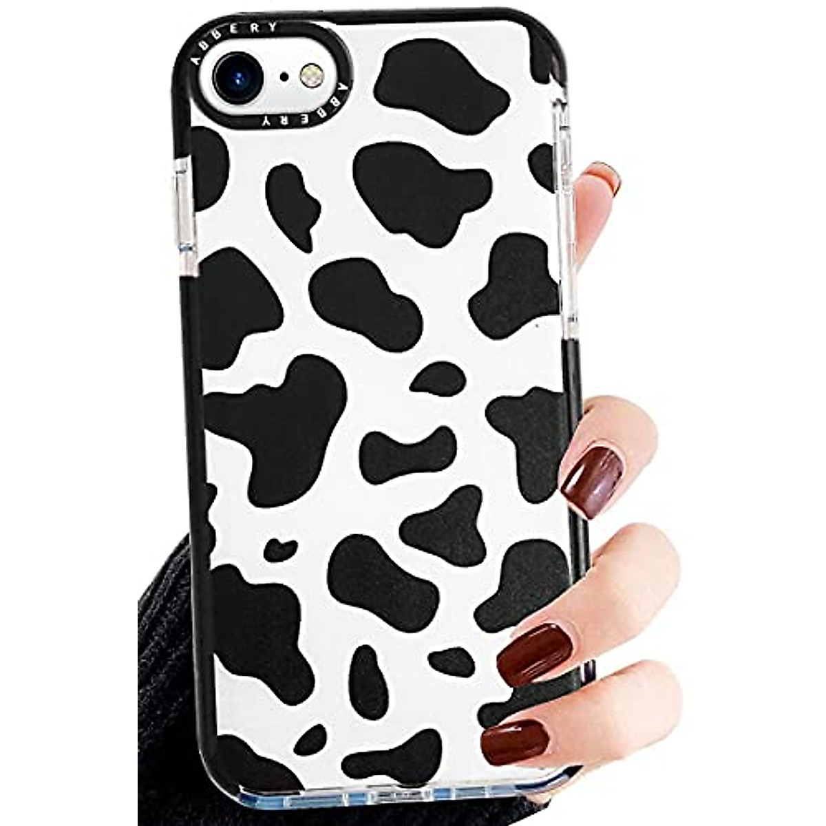 Abbery Designed for iPhone 6/6S/7/8/SE 2020/SE 2022 Case Cow, Cute Clear with Cow Print Pattern Design Soft Silicone TPU Sturdy Shockproof Protective Woman Girls Aesthetic Phone Case Cover