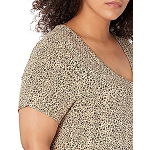 Amazon Essentials Women's Relaxed-Fit Short-Sleeve V-Neck Tunic (Available in Plus Size), Leopard, 3X
