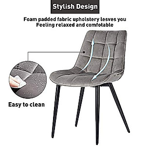 HOMHUM Dining Chairs Set of 2, Velvet Leisure Upholstered Modern Chair with Metal Legs for Kitchen Living Room,Gray