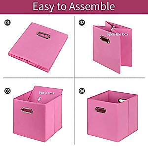 NieEnjoy Fabric Cubes Storage Containers ,Foldable Storage Bins Cubes Organizer Baskets with Dual Handles for Shelf Closet Set of 6,(Pink)
