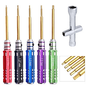 Hobbyfire Hex Screwdriver Set for Axial SCX24 1/24 RC Crawler Small Hex Driver 0.9mm 1.27mm 1.3mm 1.5mm 2.0mm & Wheel Wrench