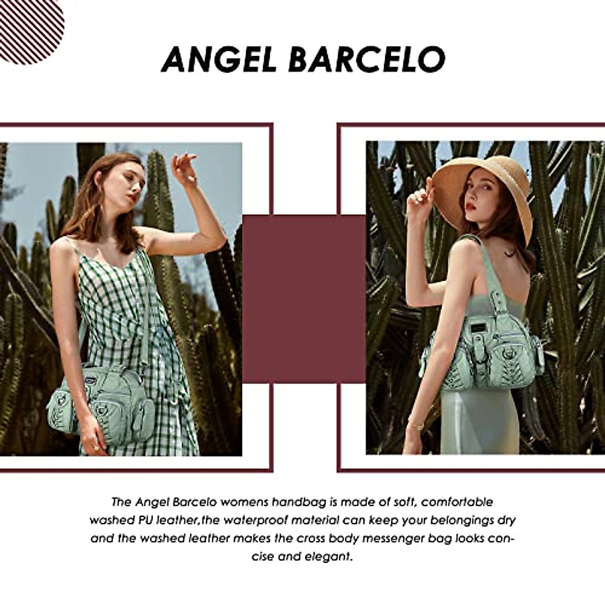 Angel Barcelo Purses and Handbags Women Tote Shoulder Bag Top Handle Satchel Hobo Bags Fashion Washed Leather Purse Green