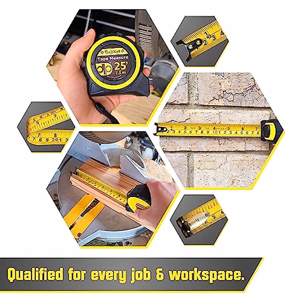 Bullseye 25 Ft Tape Measure with Magnetic Hook - Double-Sided Tape Measures with Imperial & Metric Measurements - Retractable Measuring Tapes with Fractions by Daily Living Products