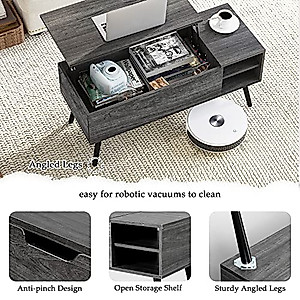 Tantmis Wood Lift Top Coffee Table with Storage, Mid Century Modern Farmhouse Coffee Table, Small Coffee Tables for Living Room, Office, Grey